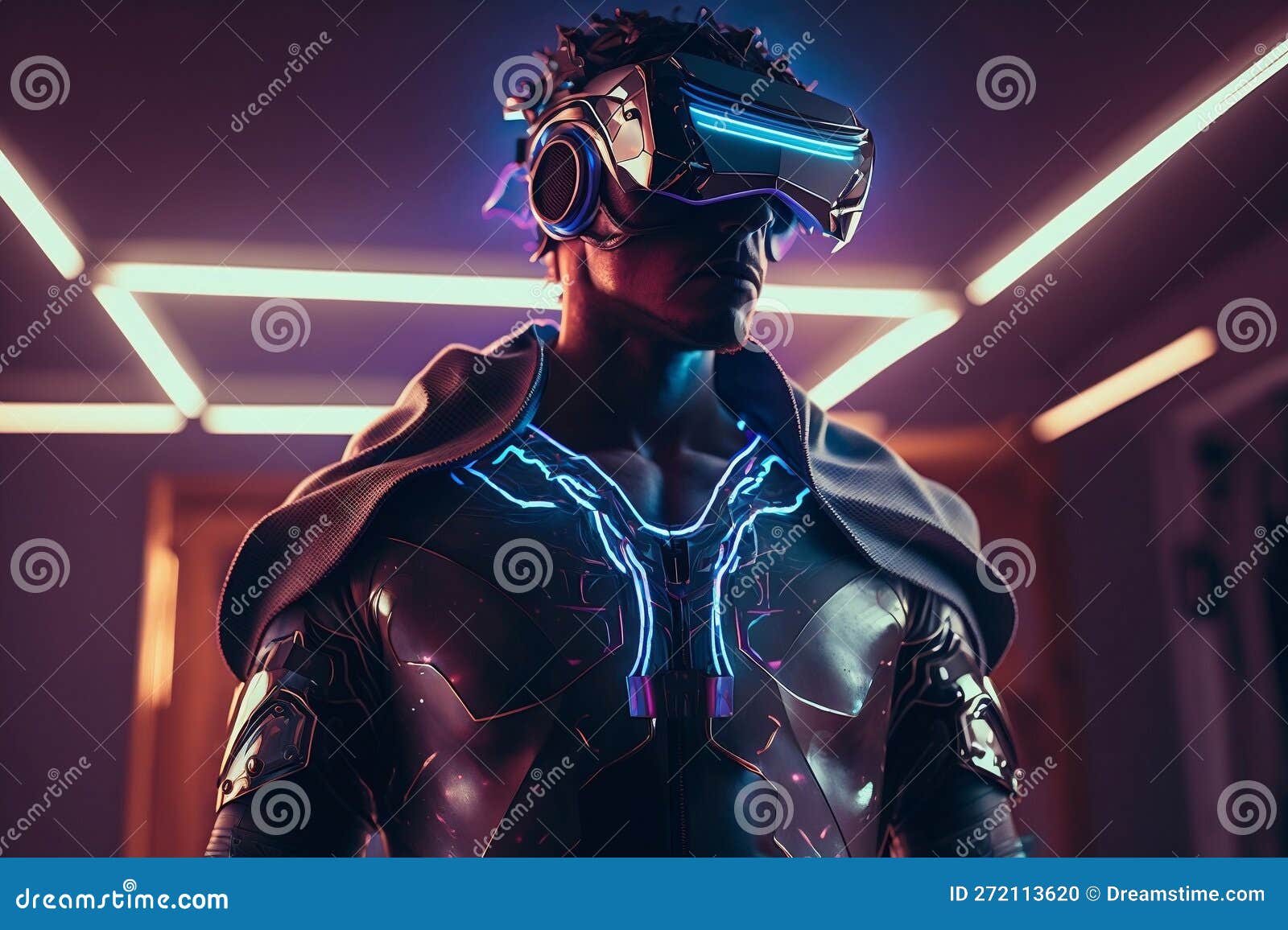 Futuristic Gamer In Full Body Virtual Reality Gaming Gear Stock Photo ...