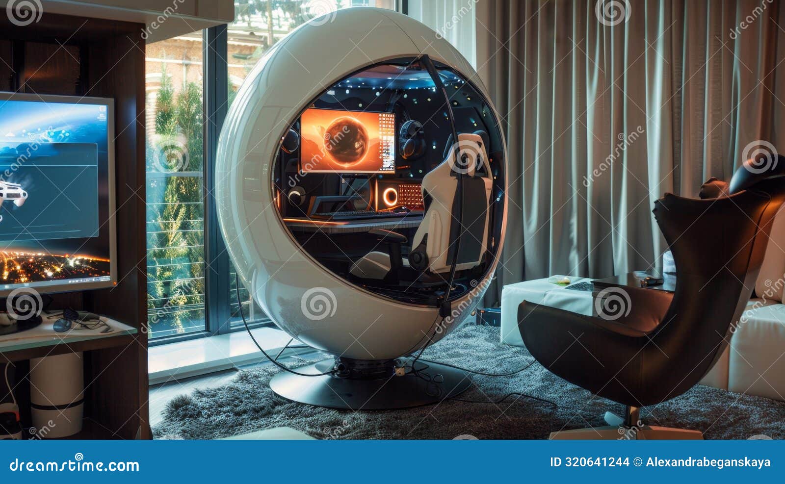 Futuristic Gaming Chair And Workstation Setup In Modern Interior Stock ...