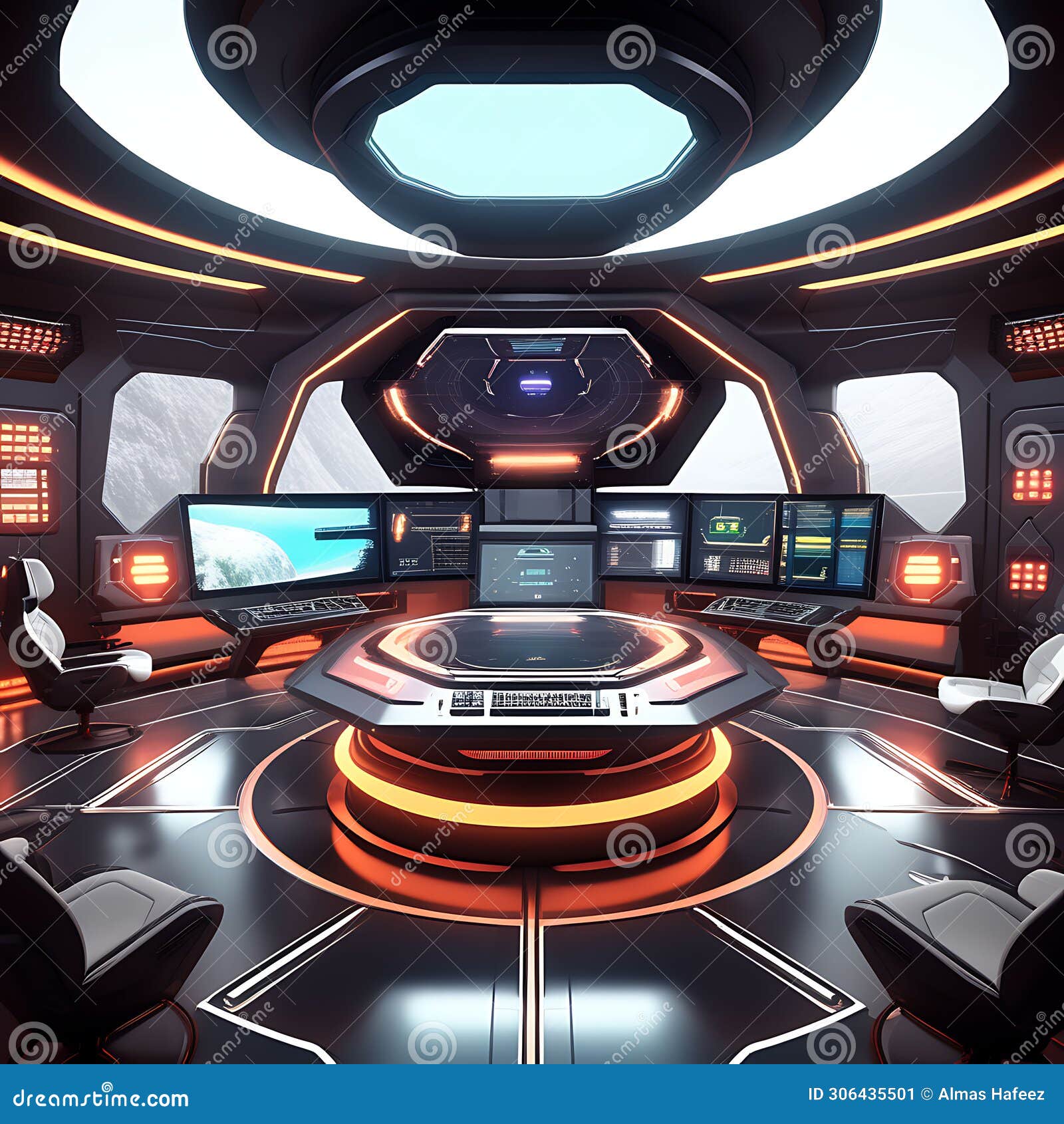 Futuristic Gaming Hub: 3D Rendering of Spaceship Interior with Control ...