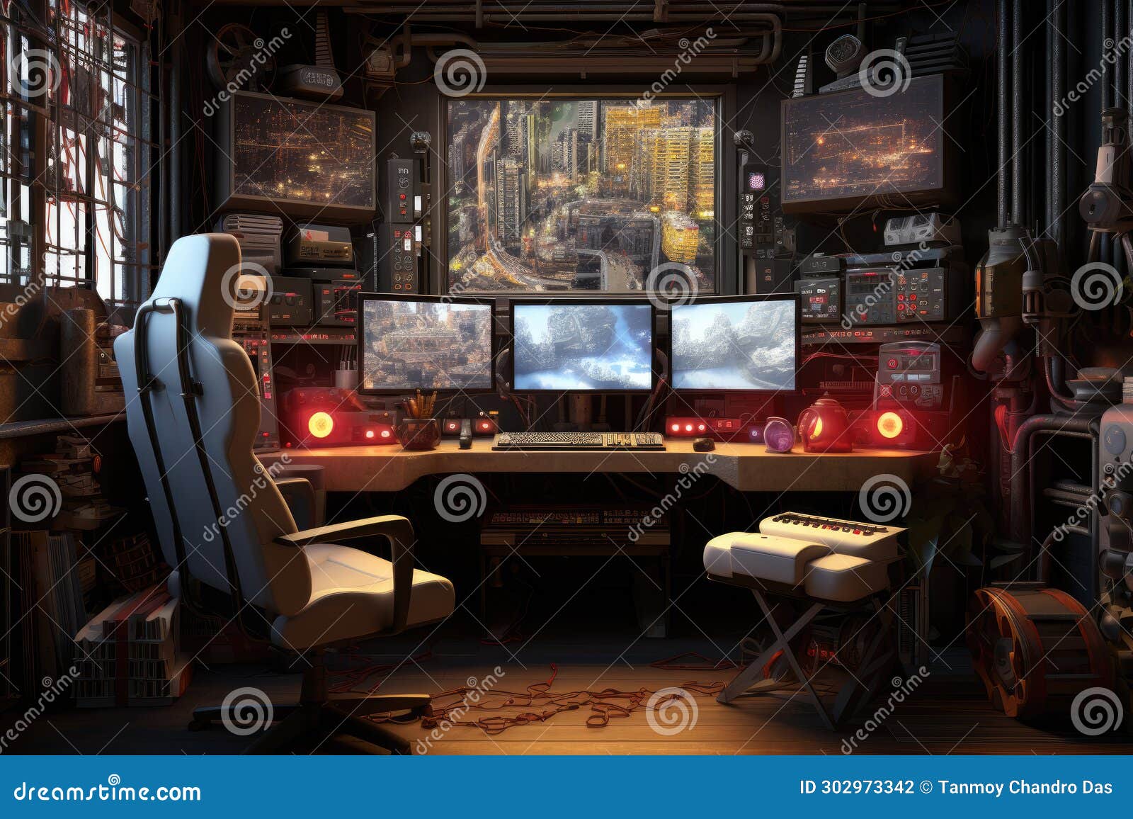 Futuristic Gaming Room with Monitors and Computers, 3d Rendering of a ...