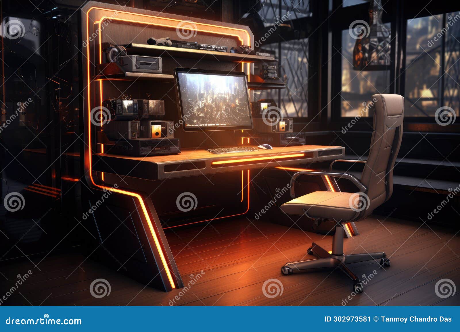 Futuristic Gaming Room with Monitors and Computers, 3d Rendering of a ...