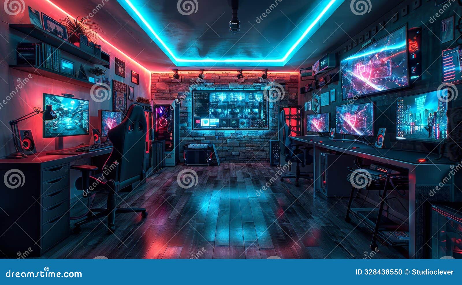 Futuristic Gaming Room Setup - Generative Ai Stock Illustration ...