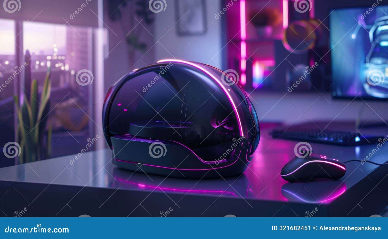 Futuristic Gaming Setup with Neon Light Computer and Peripherals Stock ...