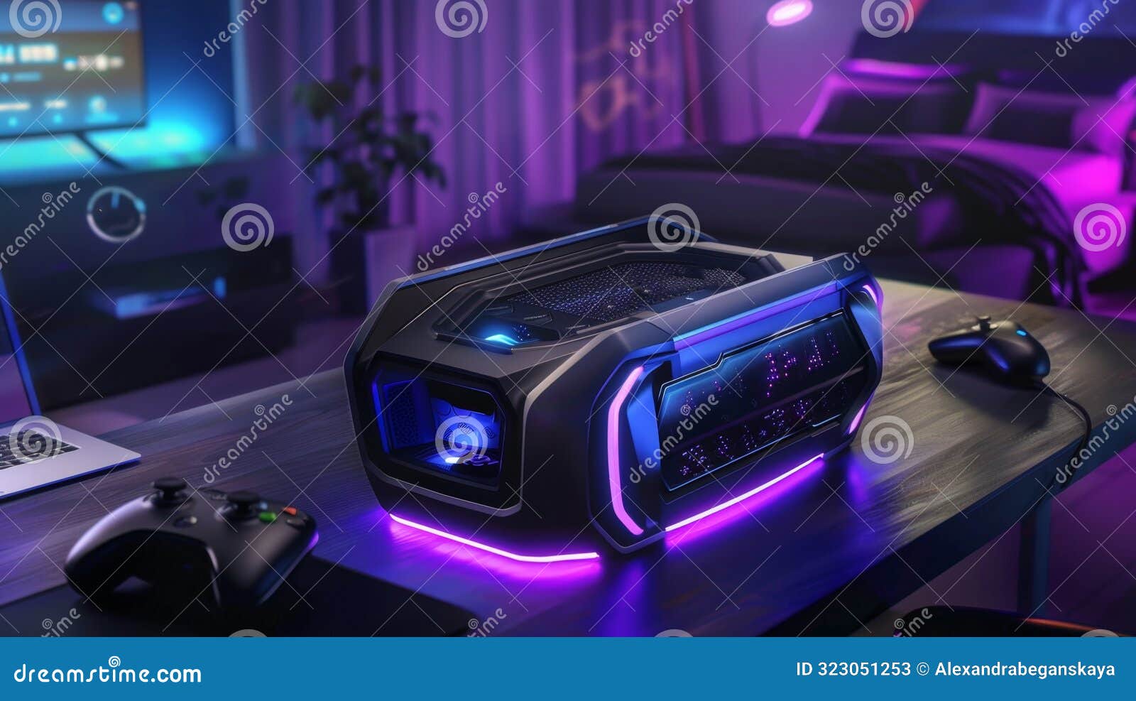 Futuristic Gaming Setup with Neon Light Computer and Peripherals Stock ...