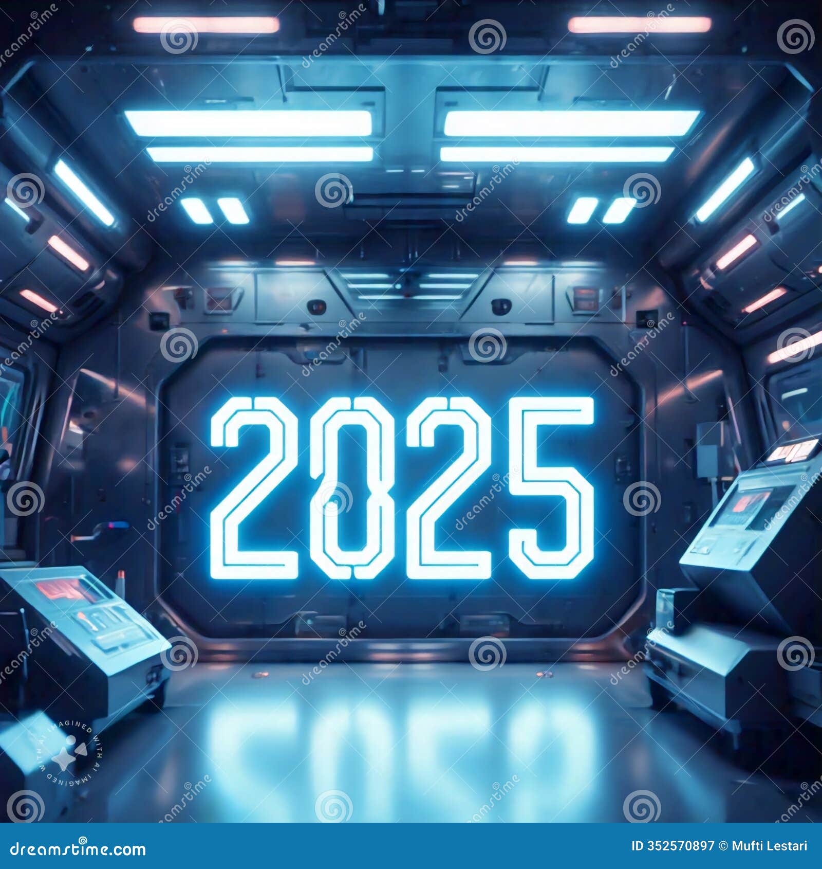 A Futuristic Gate with 2025 Sign Made of Neon Light Stock Image - Image ...