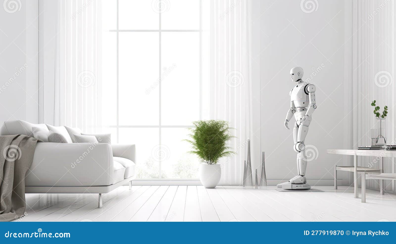Futuristic Smart Home Robot Assistant Device in Living Room, AI ...
