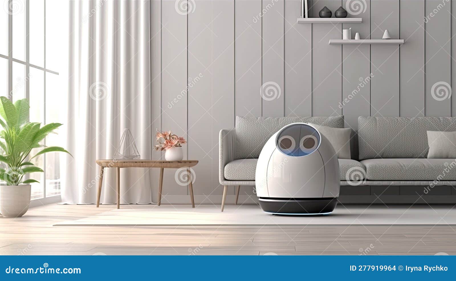 Futuristic Smart Home Robot Assistant Device in Living Room, AI ...