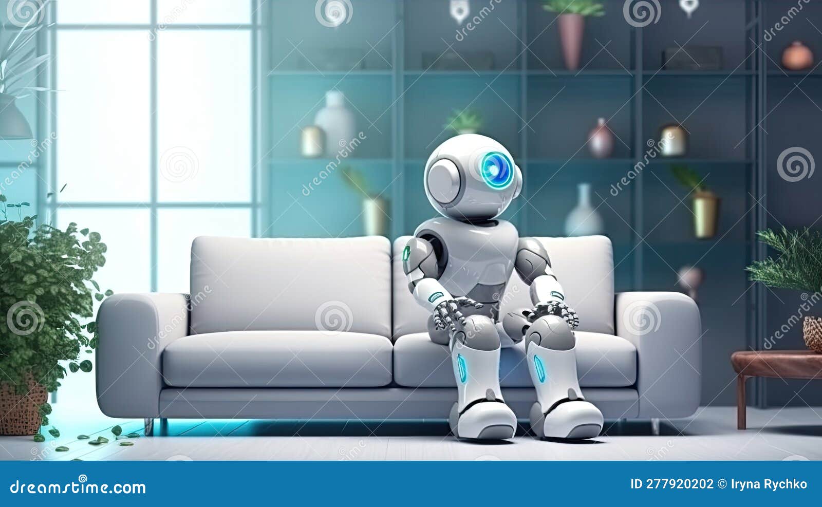 Futuristic Smart Home Robot Assistant Device in Living Room, AI ...