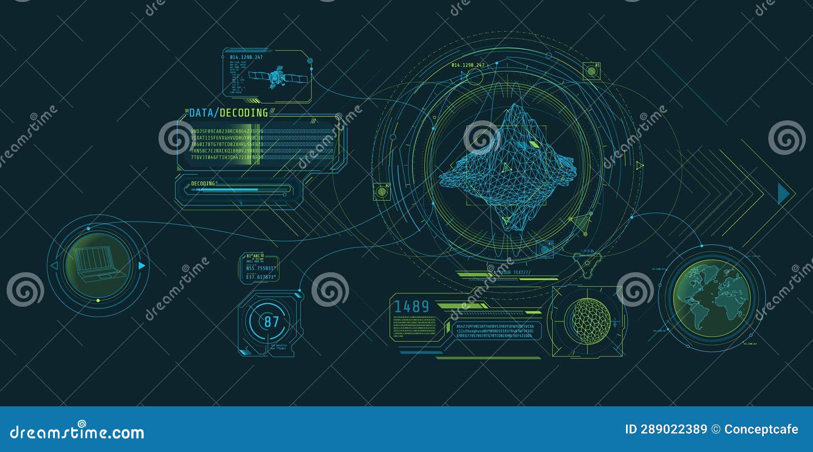 Futuristic Geoscience Software Screen Design with Data Decoding. Stock ...
