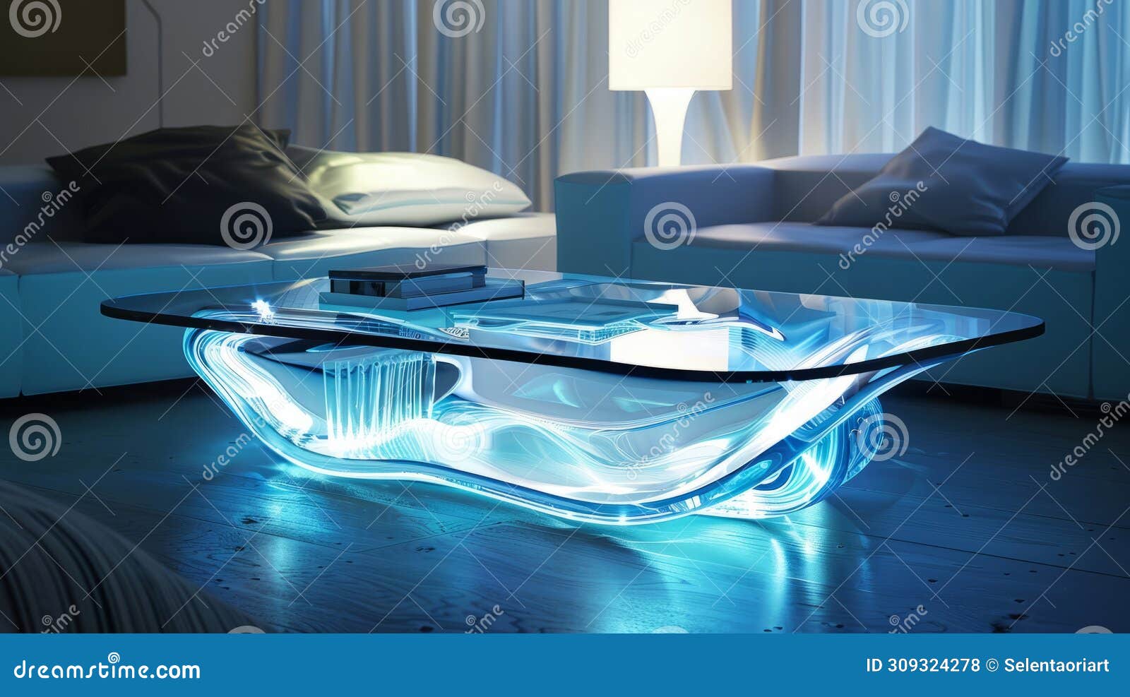 Futuristic Glass Coffee Table Concept Stock Illustration - Illustration ...