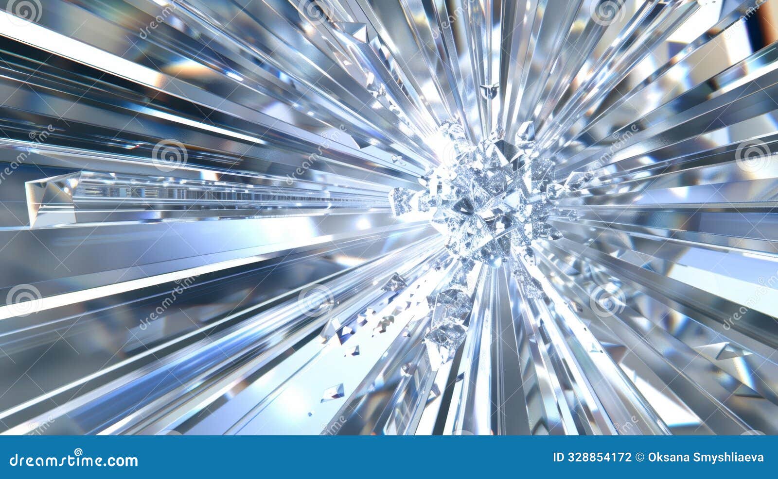 Futuristic Glass Shatter Explosion with Dynamic Light Rays Stock Photo ...