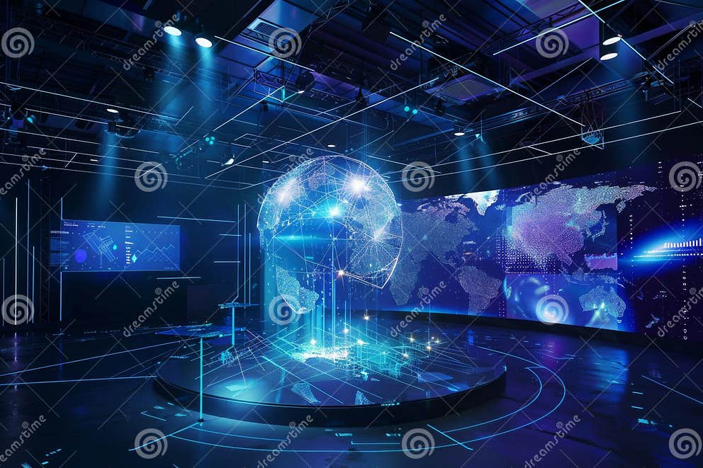 Futuristic Global Command Center with Digital World Map Stock ...