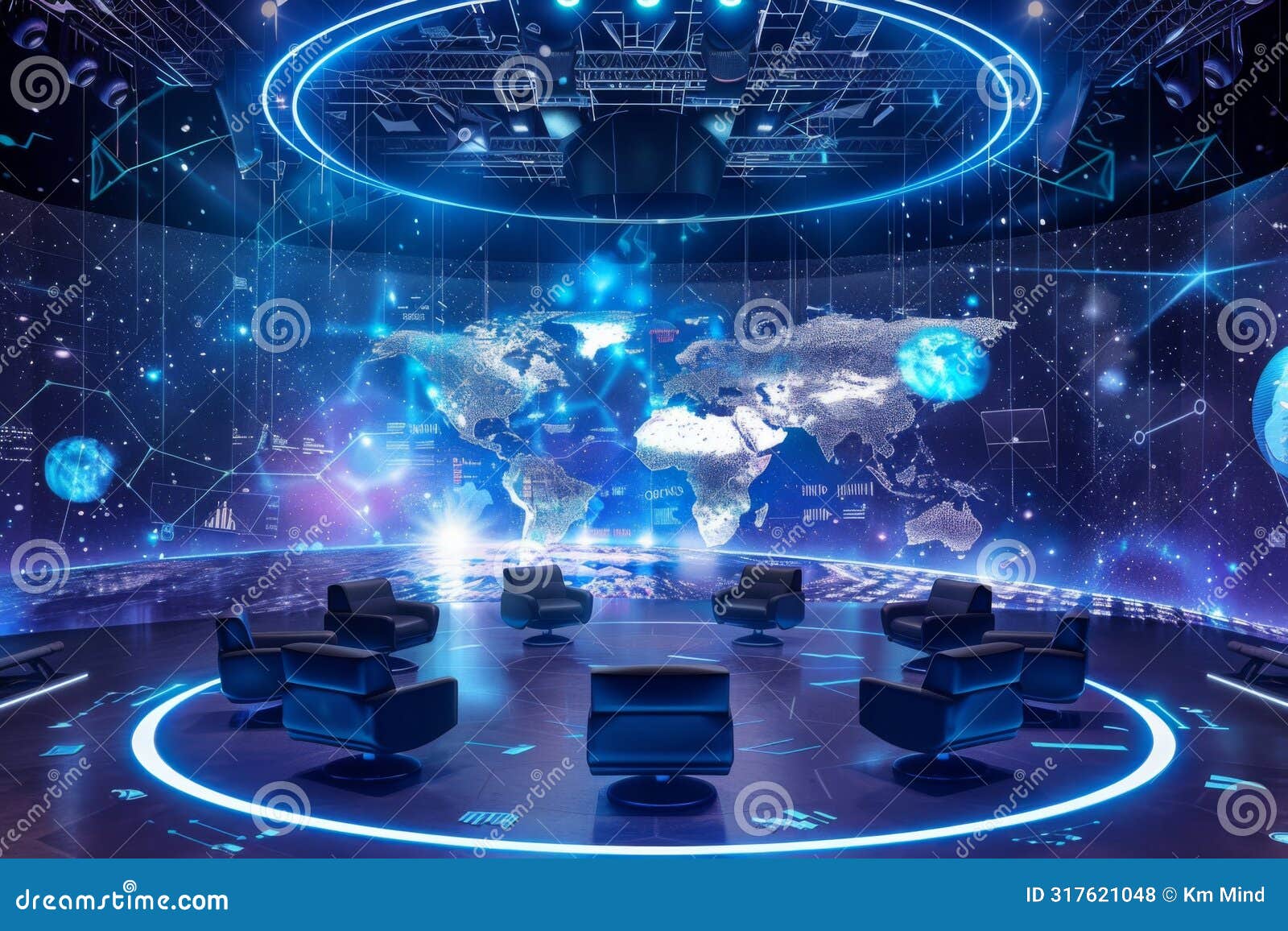 Futuristic Global Command Center with Digital World Map Stock ...