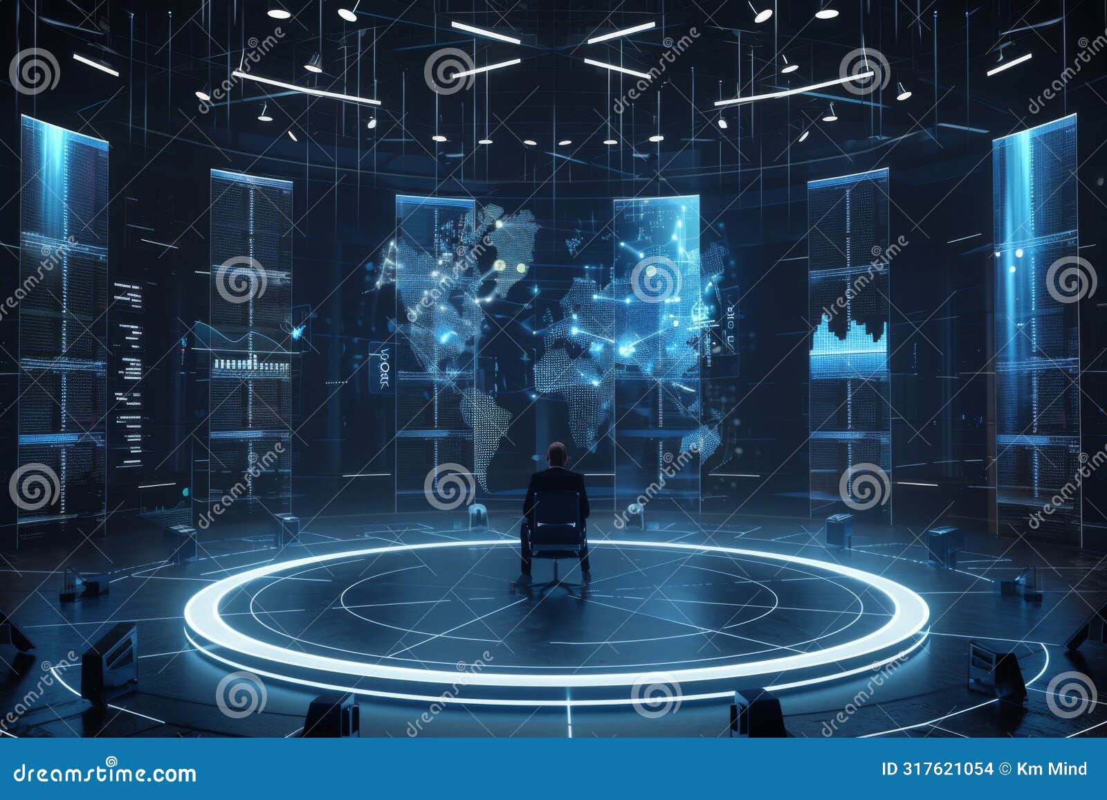 Futuristic Global Command Center with Digital World Map Stock ...