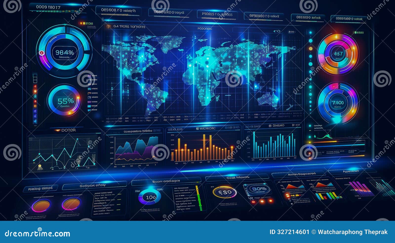 Futuristic Global Data Dashboard with Interactive Charts Stock Illustration - Illustration of ...