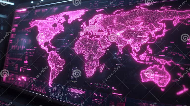 Futuristic Global Digital Map Display in High Tech Command Center Stock ...