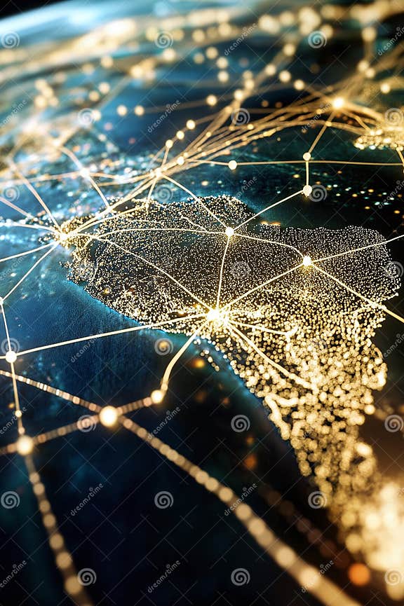 A Futuristic Global Map with 3D Elevation and Illuminated Data Connections. Stock Illustration ...