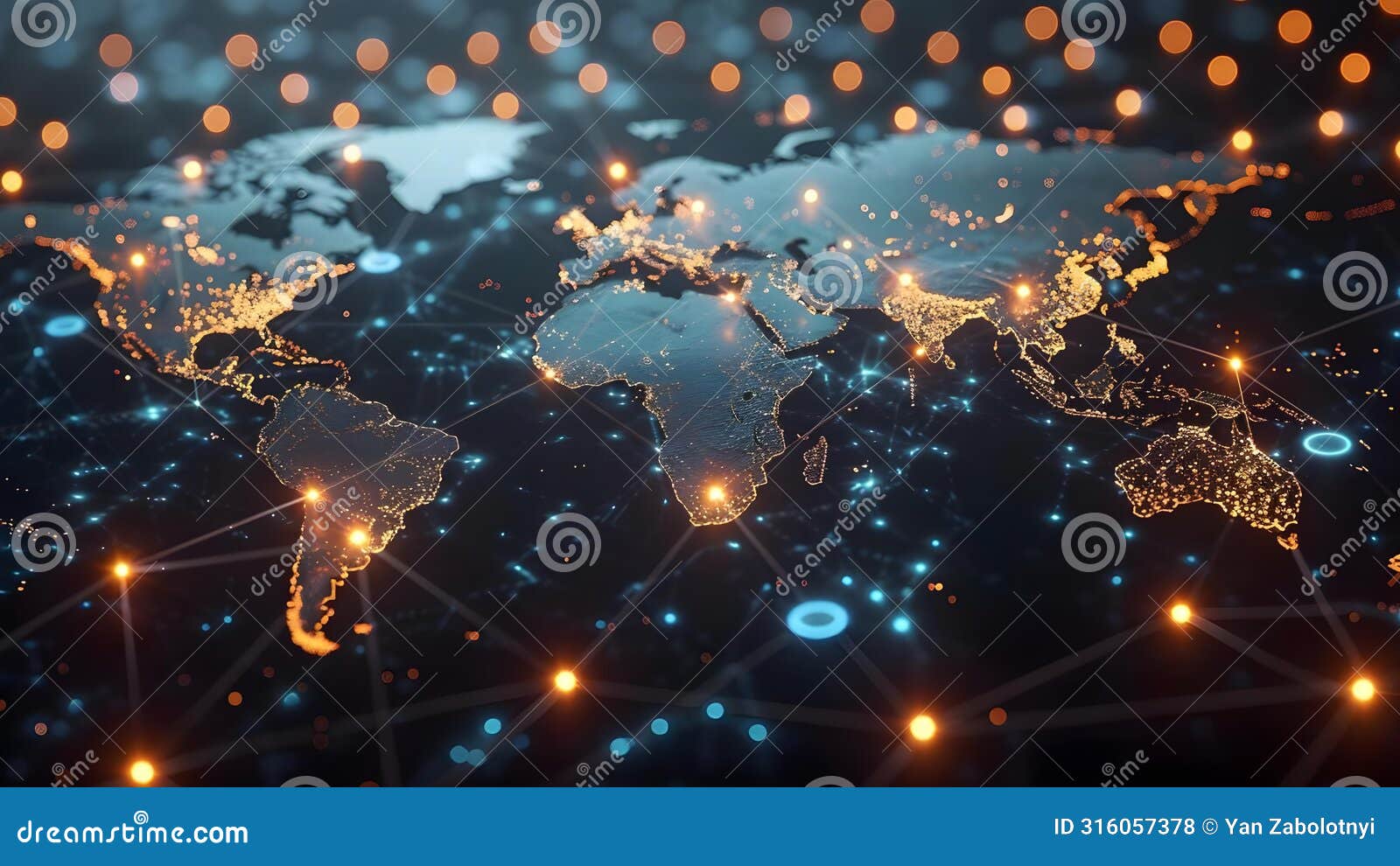 Futuristic Global Map with Glowing Network Connections on Dark ...