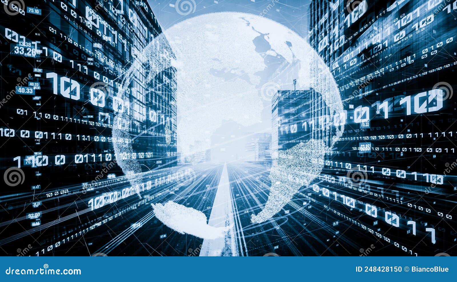 Futuristic Global Network and Tacit Digital Data Transfer 3D Graphic ...