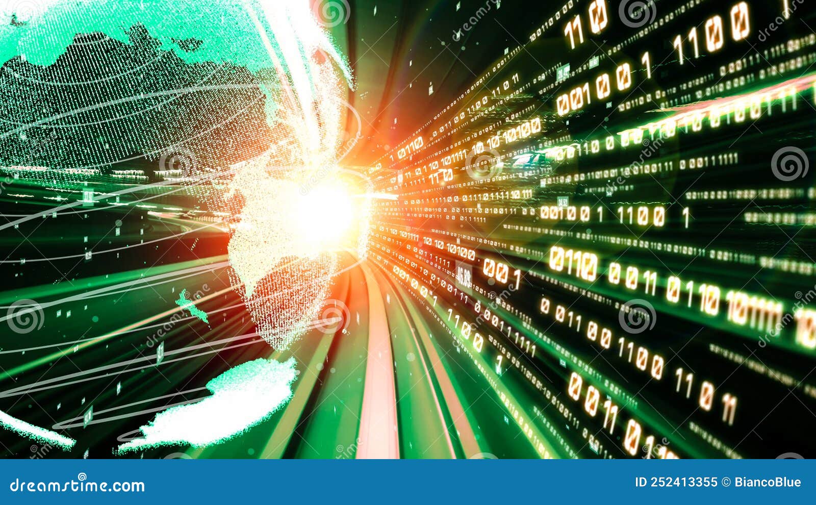 Futuristic Global Network and Tacit Digital Data Transfer 3D Graphic ...