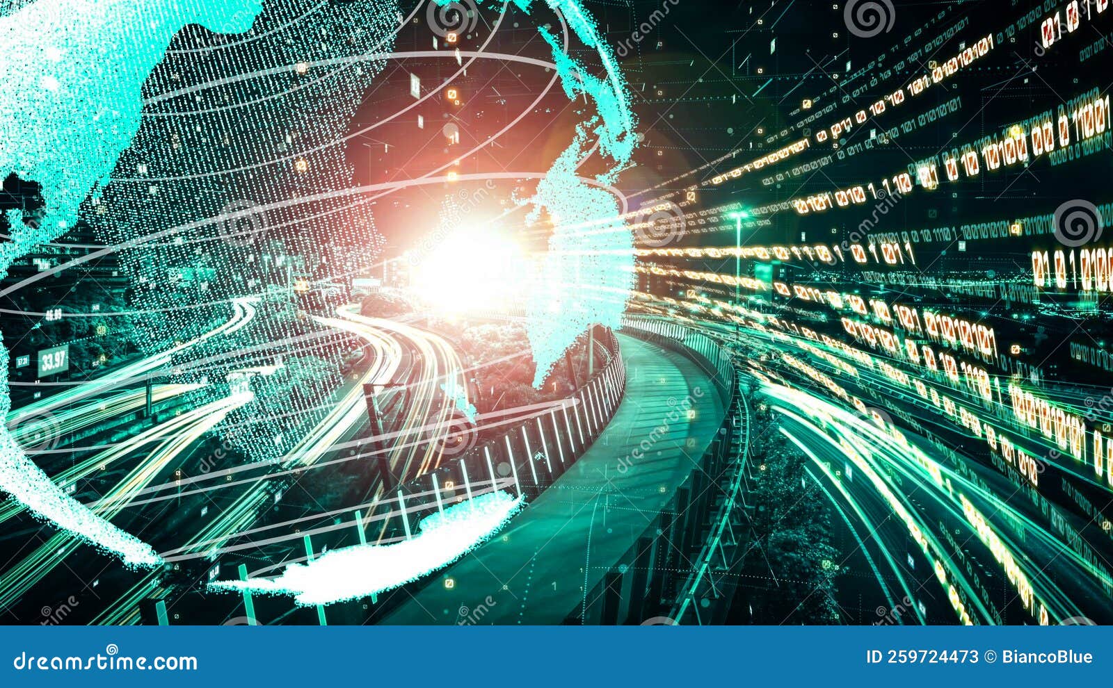 Futuristic Global Network and Tacit Digital Data Transfer 3D Graphic ...