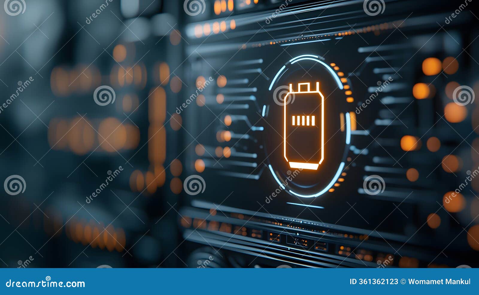 Futuristic Glowing Battery Indicator Display For High-Tech Devices And Advanced Technology ...