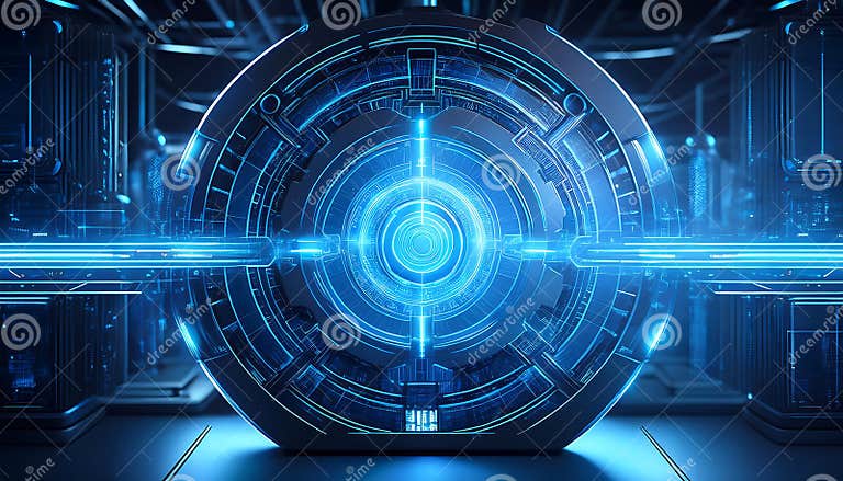 Futuristic, Glowing Blue, Circular Device with Intricate Details and a ...