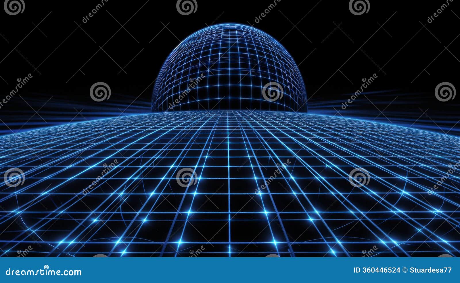 Futuristic Glowing Blue Grid with Spherical Dome Stock Photo - Image of futuristic, creation ...
