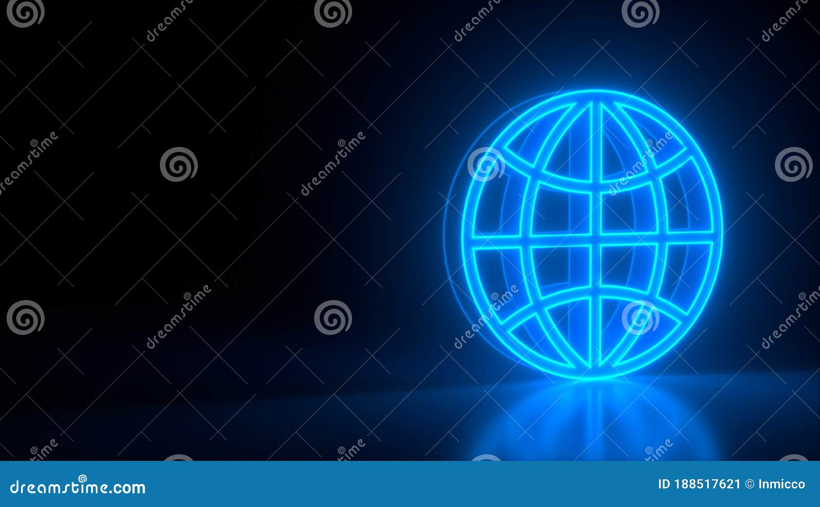 Futuristic Glowing Blue Neon Globe Sphere Symbol on Black Dark ...