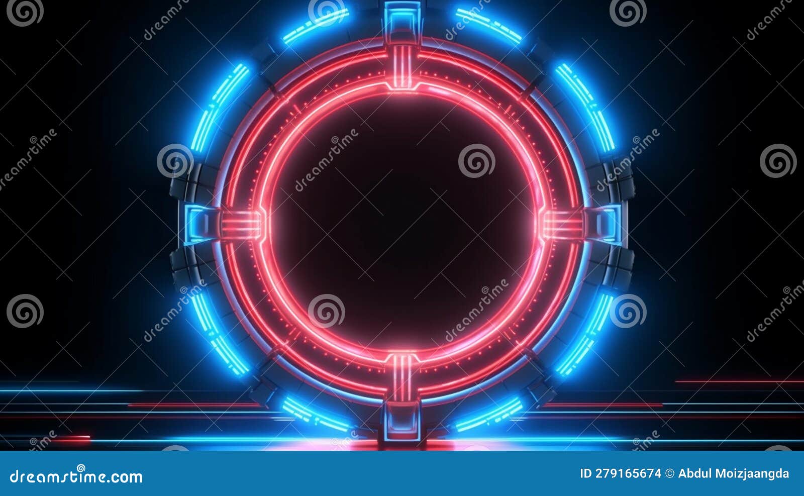 Futuristic Glowing Blue and Red Neon Portal Stock Illustration ...