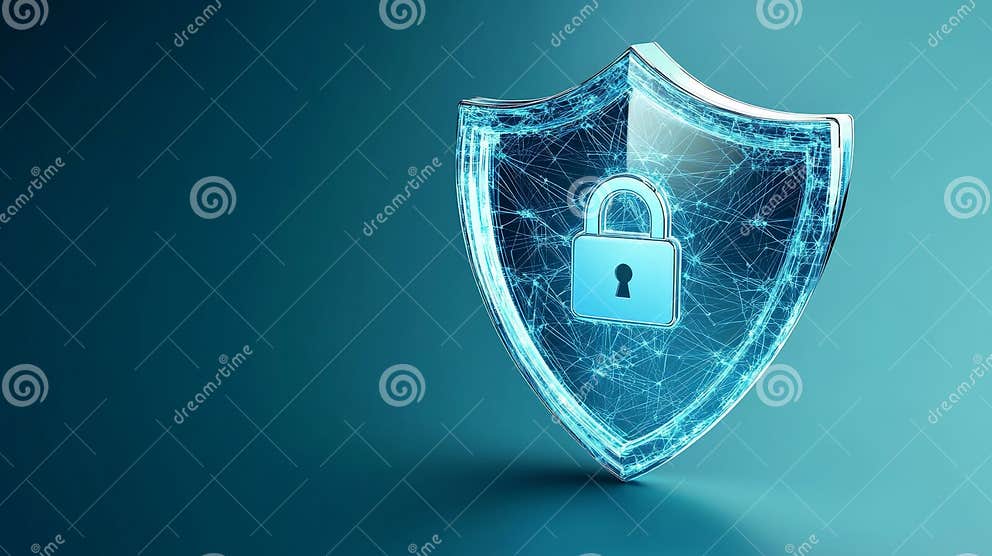 Futuristic Glowing Blue Shield with a Lock Symbol Representing Secure ...