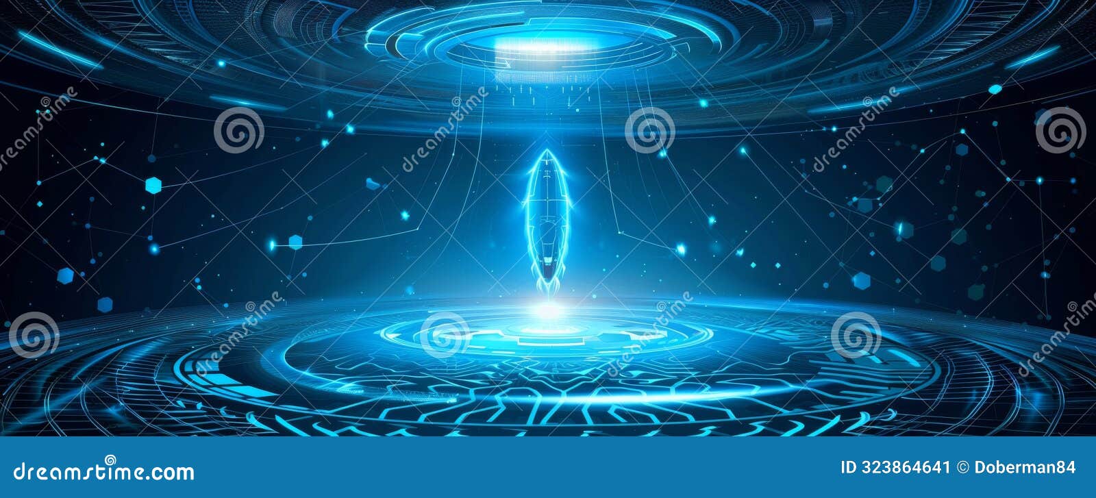 Futuristic Glowing Blue Technology Background with Digital Elements and ...