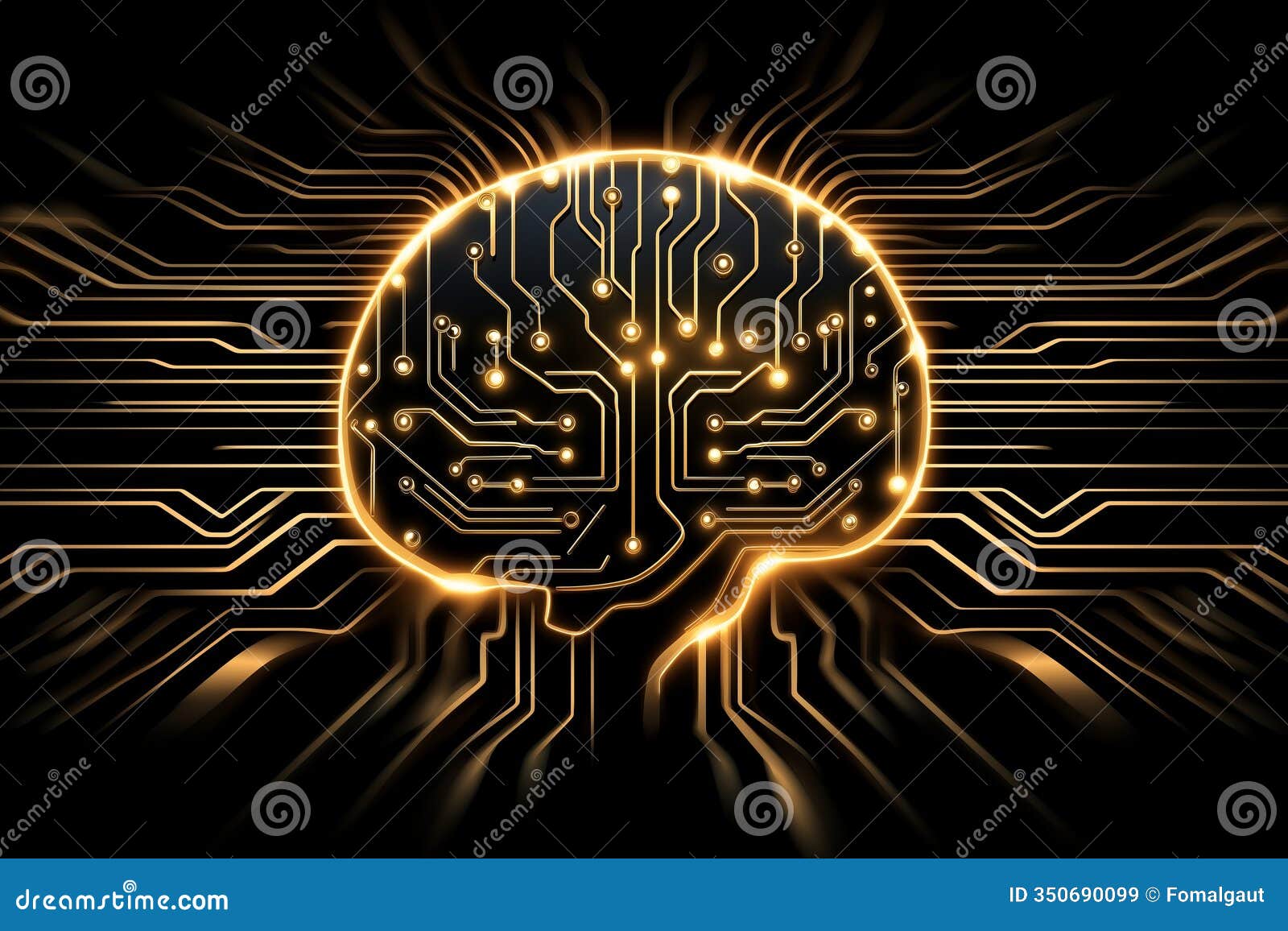 Glowing AI Brain With Circuits And Chipset Processor. Futuristic Artificial Intelligence CPU ...