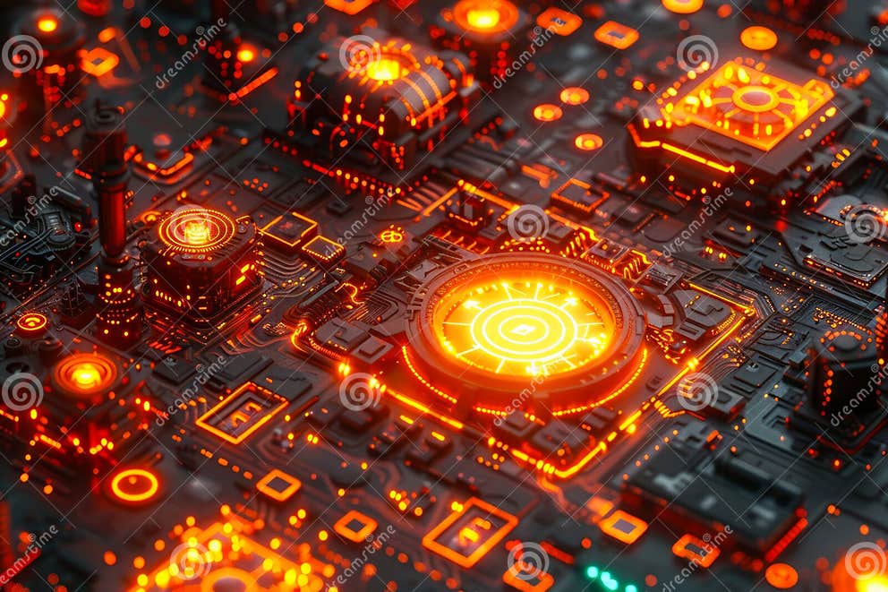 Futuristic Glowing Circuit Board with High Tech Processor and Abstract ...
