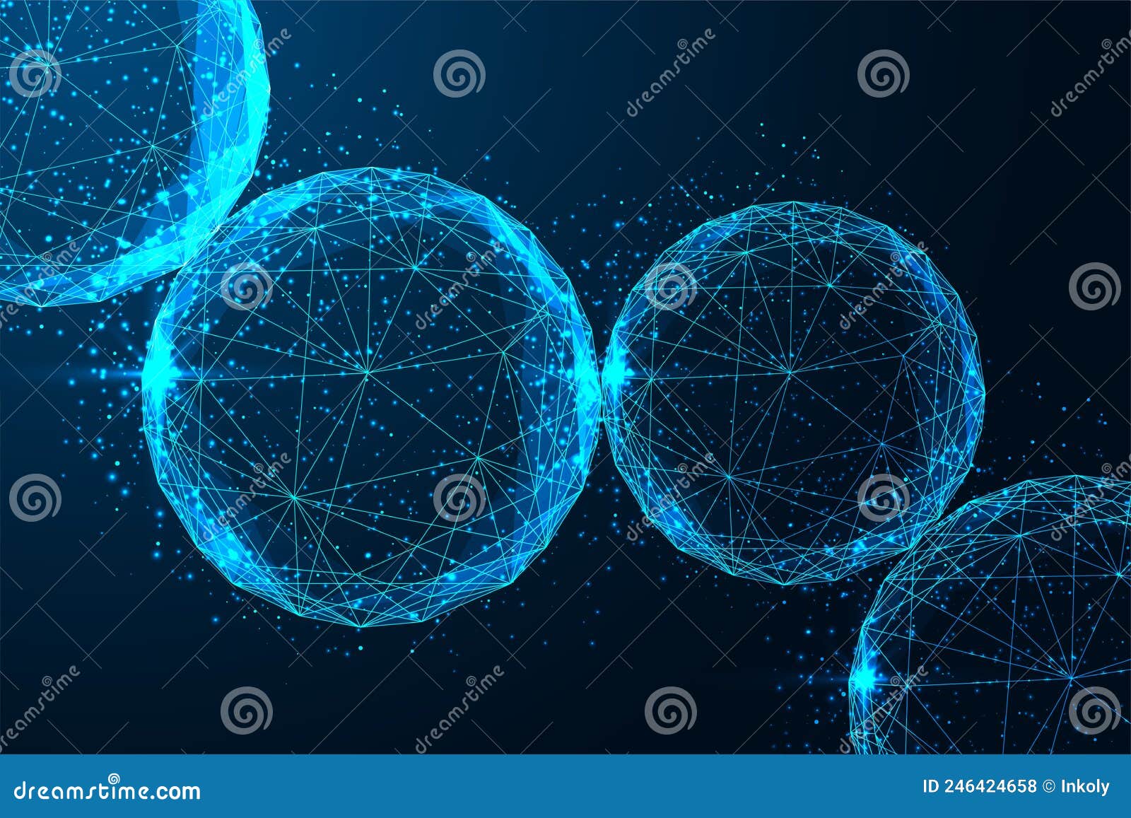 Futuristic Glowing Connected Spheres Web Banner on Dark Blue Background ...
