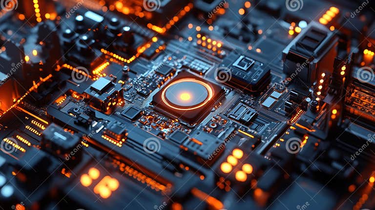 Futuristic Glowing Cpu Performing Complex Calculations on Motherboard Stock Illustration ...