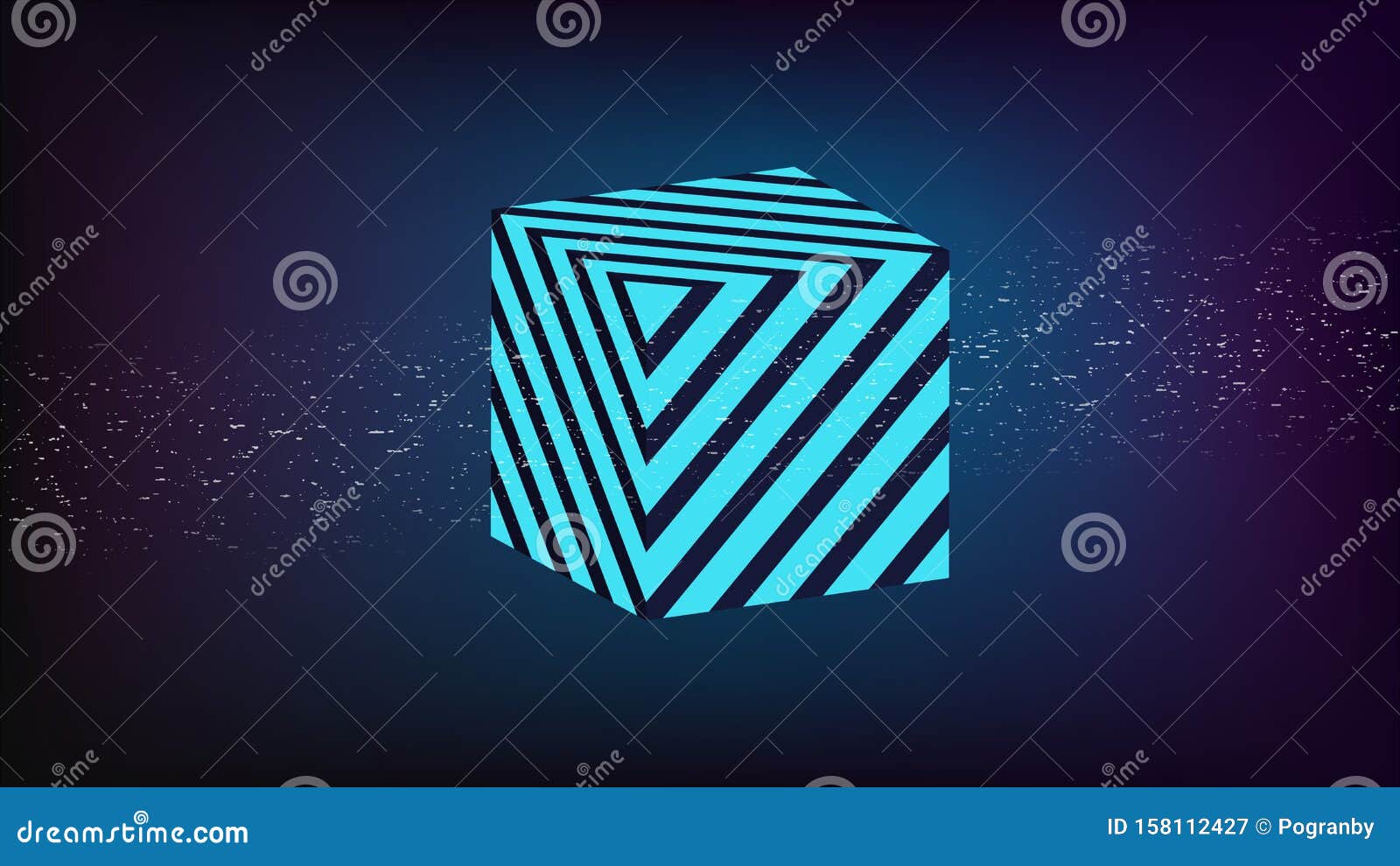 Futuristic Glowing Cube on Dark Background with VHS Glitch Stock Vector ...