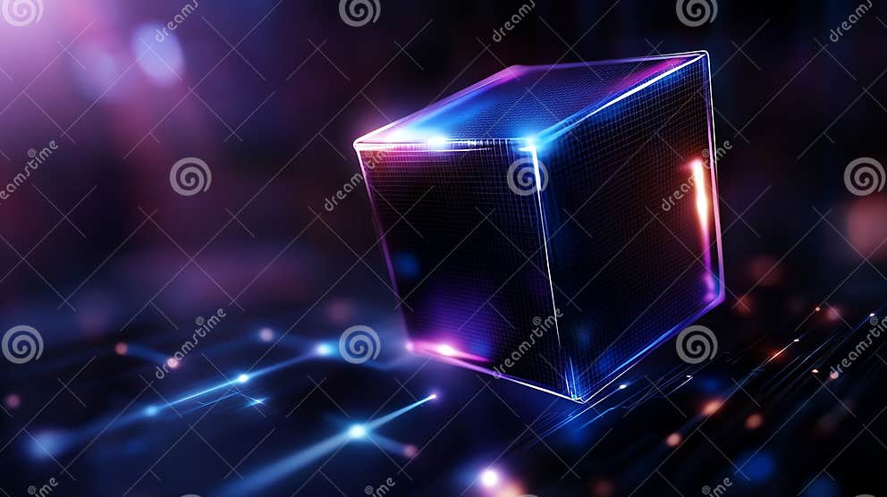 Futuristic Glowing Cube, Light Effects, Digital Background Stock ...