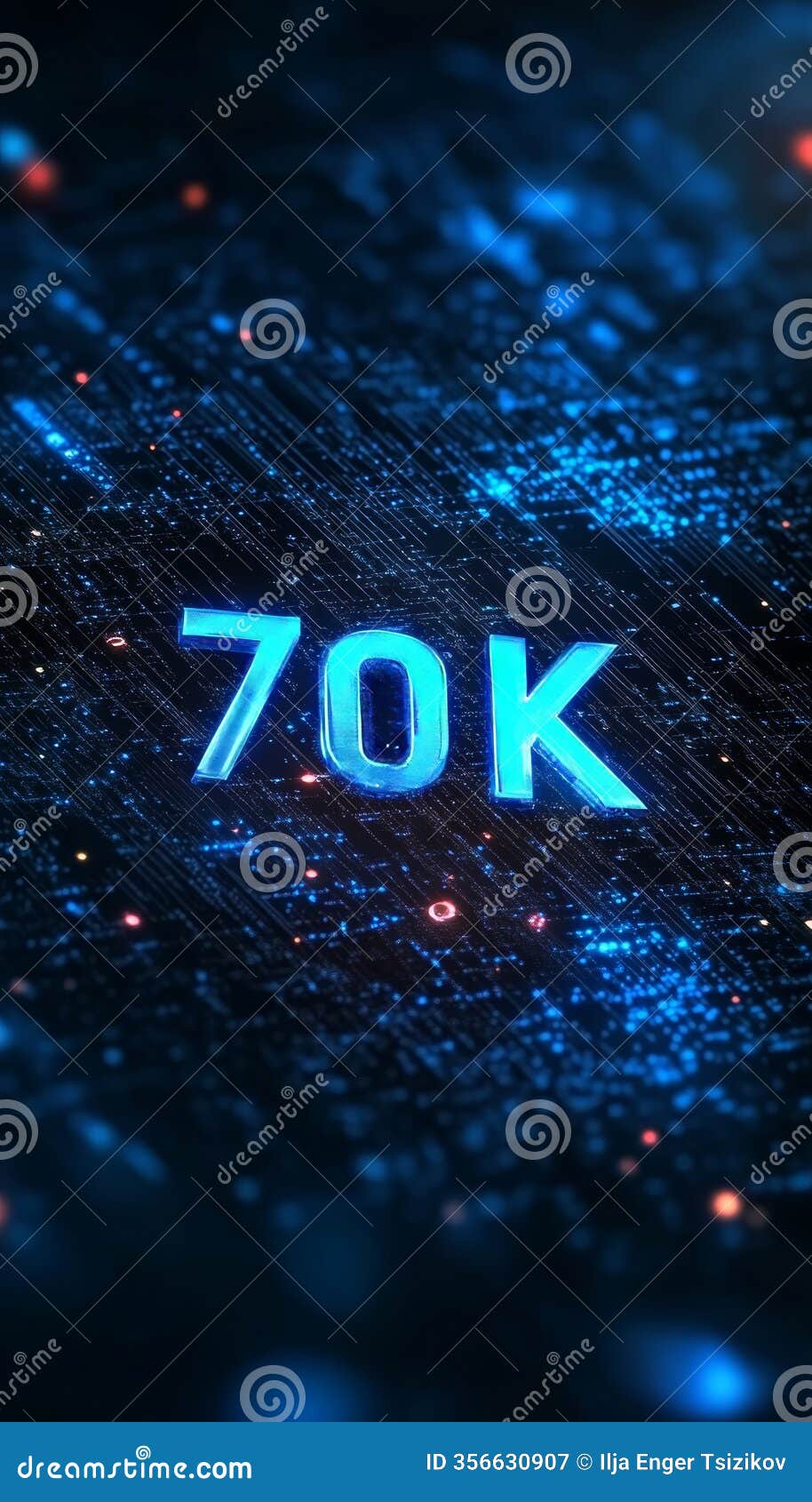 Futuristic Glowing 3D Number 70K on Digital Circuit Background, Big ...