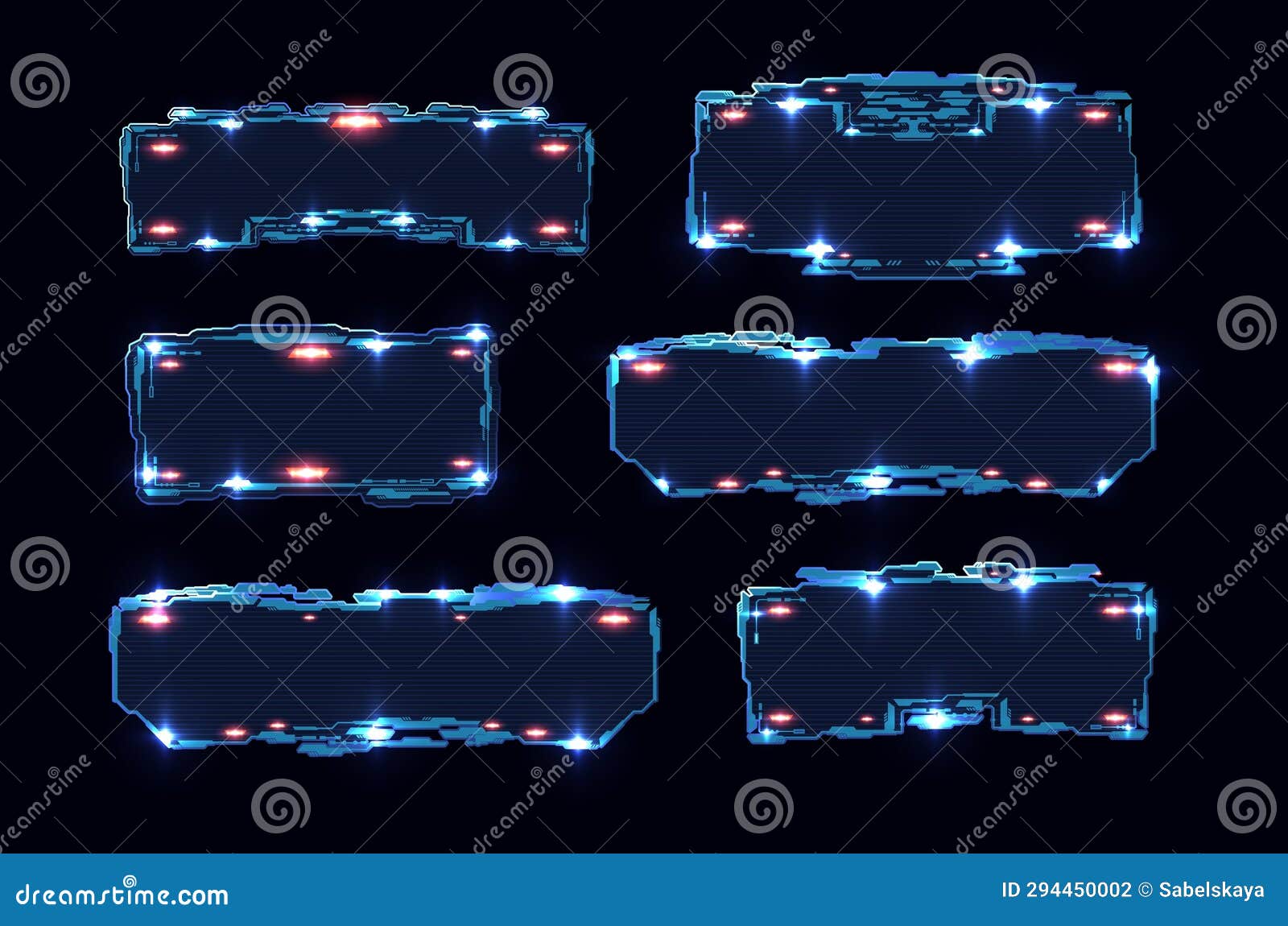 Futuristic Glowing High Tech Technology Frames Vector Set, Digital ...