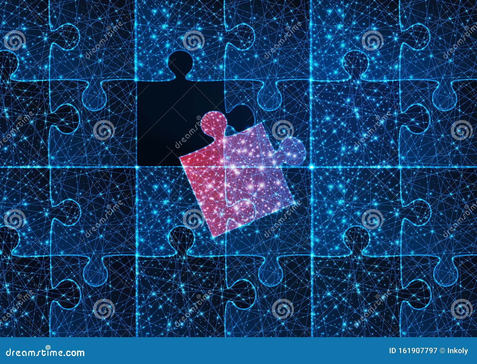 Futuristic Glowing Low Polygonal Blue Jigsaw Puzzle Game with One Red ...