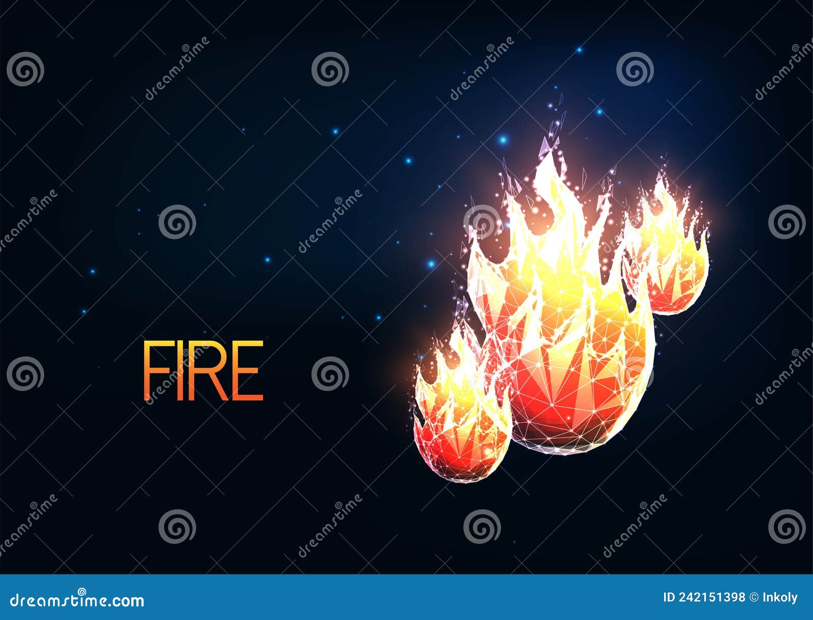Futuristic Glowing Low Polygonal Fire Concept Isolated on Dark Blue ...