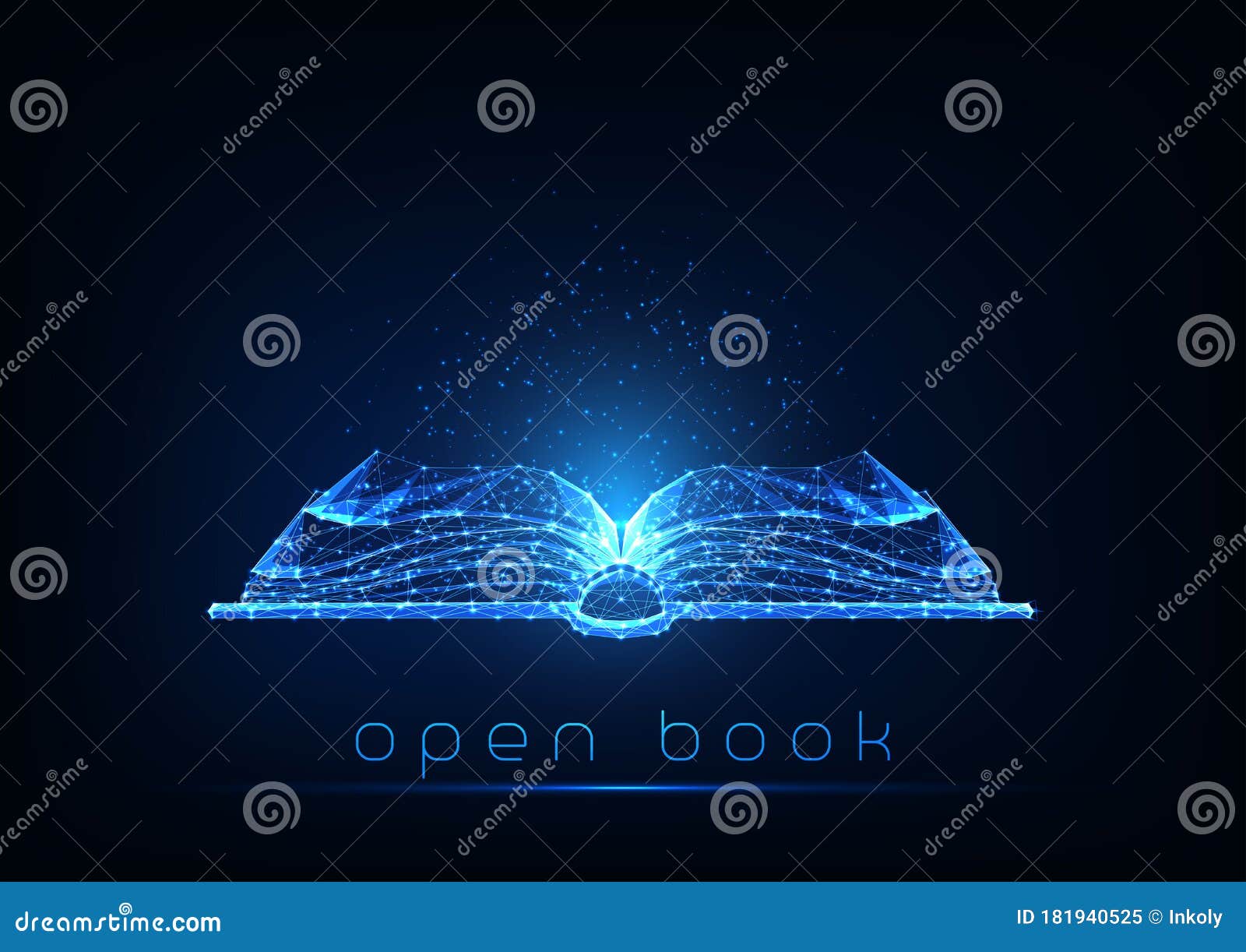Futuristic Glowing Low Polygonal Open Book Isolated On Dark Blue ...