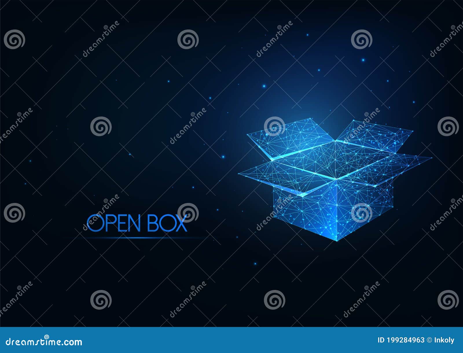 Futuristic Glowing Low Polygonal Open Box Isolated on Dark Blue ...
