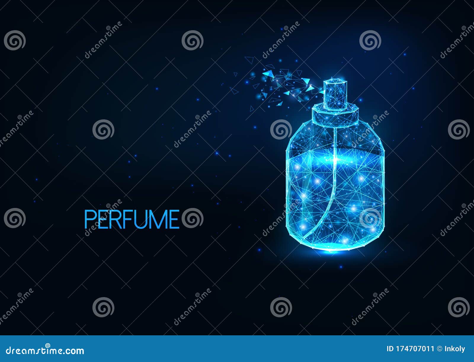 Futuristic Glowing Low Polygonal Perfume Spray Bottle Isolated on Dark ...