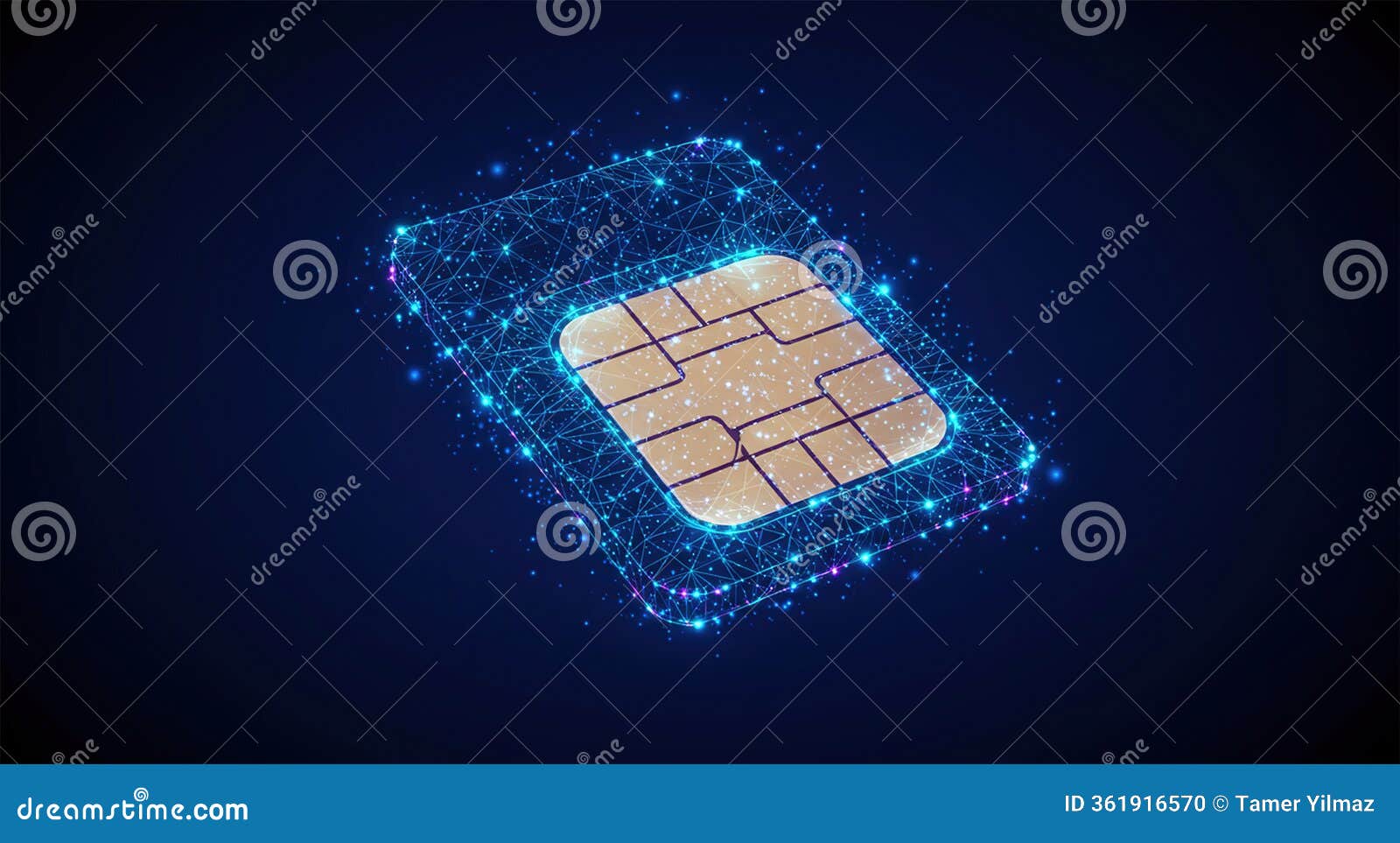 Futuristic Glowing Low Polygonal Sim Card Made of Lines, Light ...