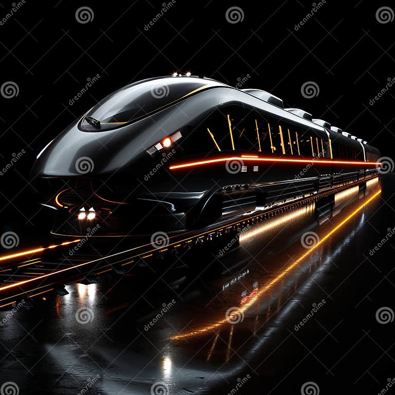 Futuristic Glowing Neon Train on Glossy Reflective Surface Stock ...