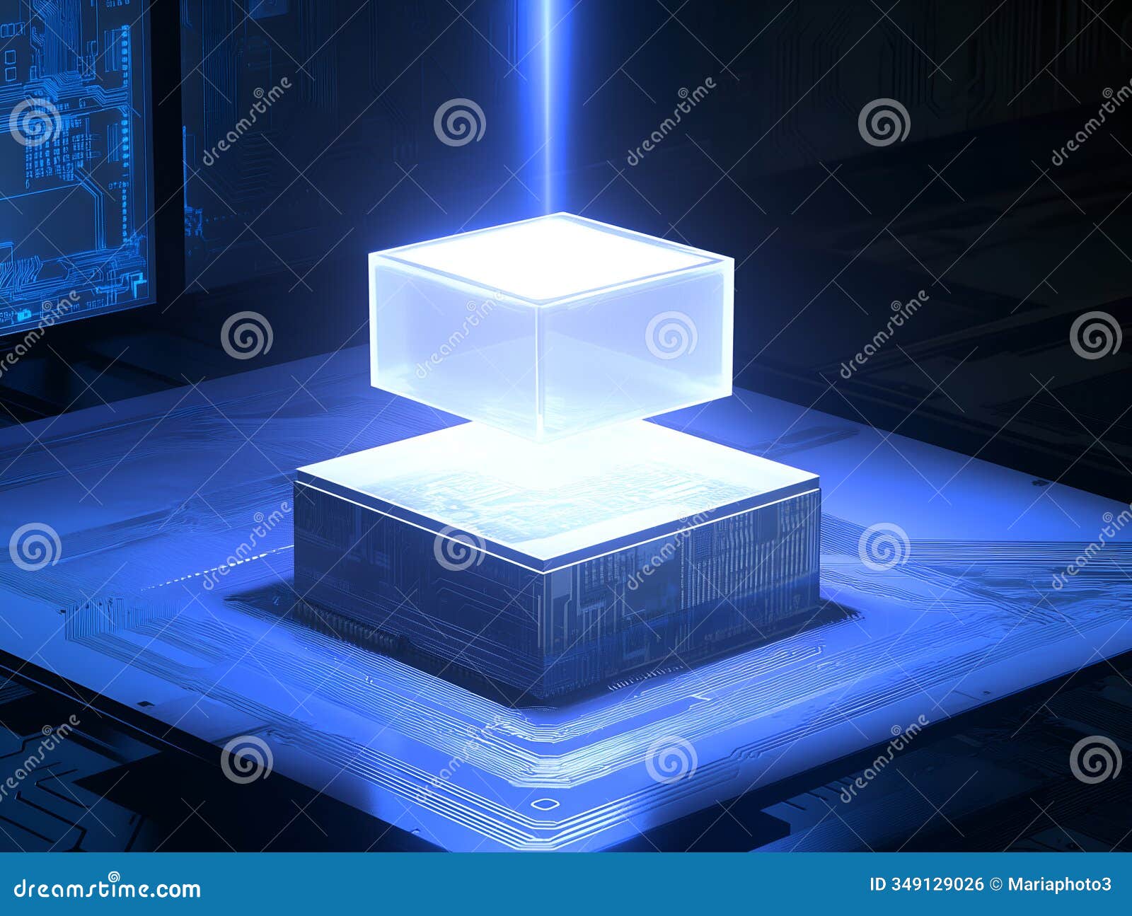 Futuristic Glowing Processor with Holographic Technology in Blue Light ...