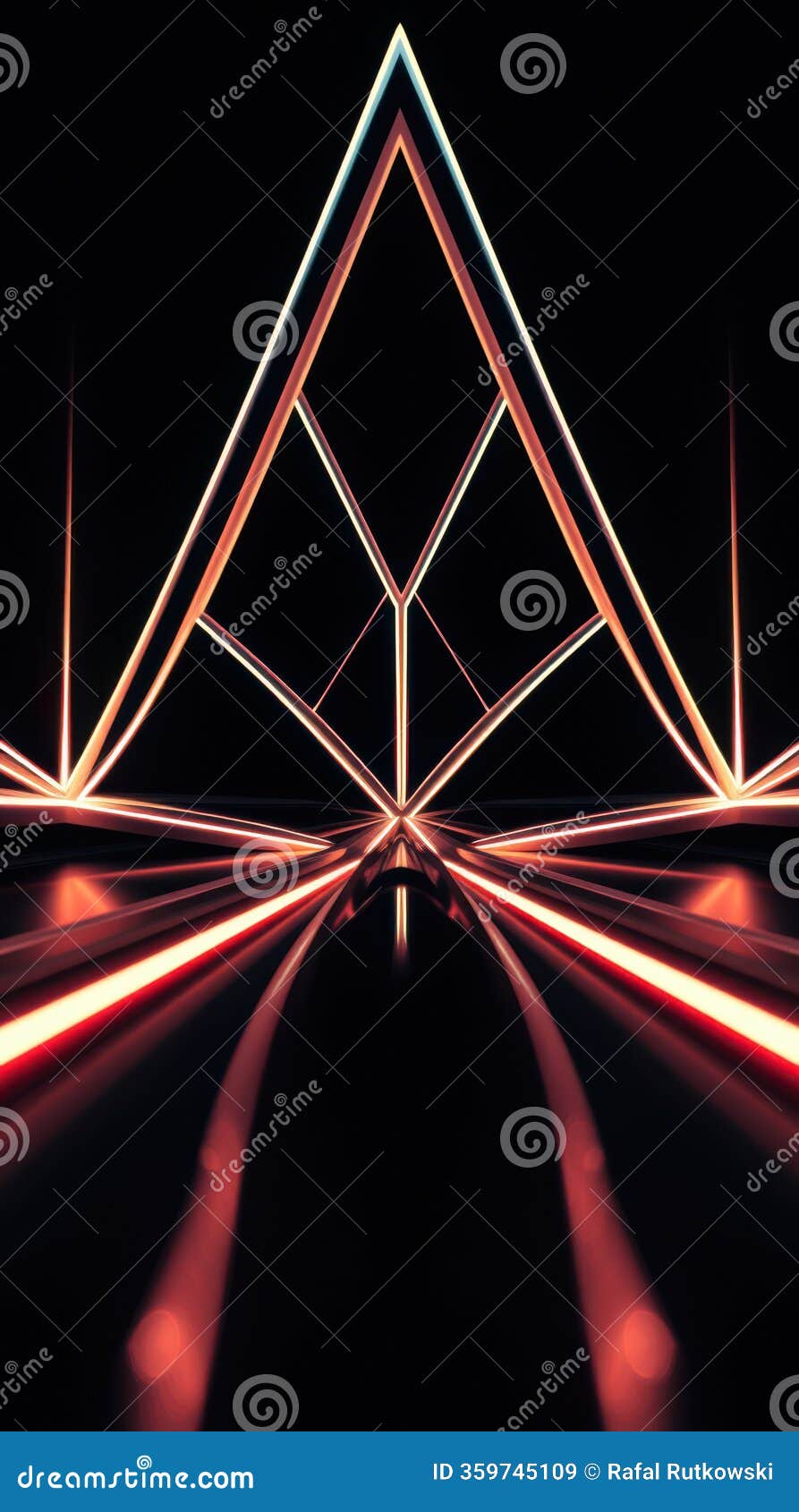 Futuristic Glowing Pyramid Structure with Parallel Light Lines Leading ...