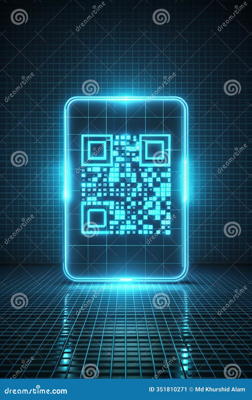 Futuristic Glowing QR Code Design on a Grid Digital Background with ...